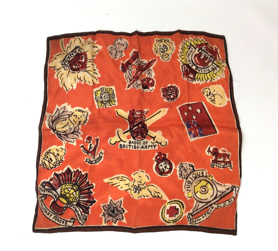 Vintage Silk or Rayon Handkerchief Military Badge Motif British Army ...