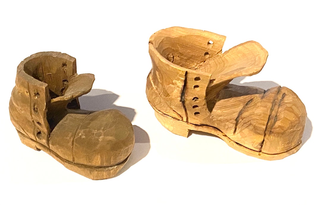Vintage Hand Carved Wood Boots Small Folk Art Sculptures - Etsy