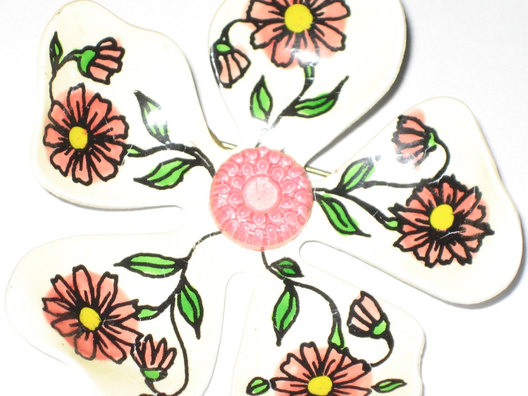 Vintage West Germany Metal Flower Pin Enamel Painted Floral Designs ...