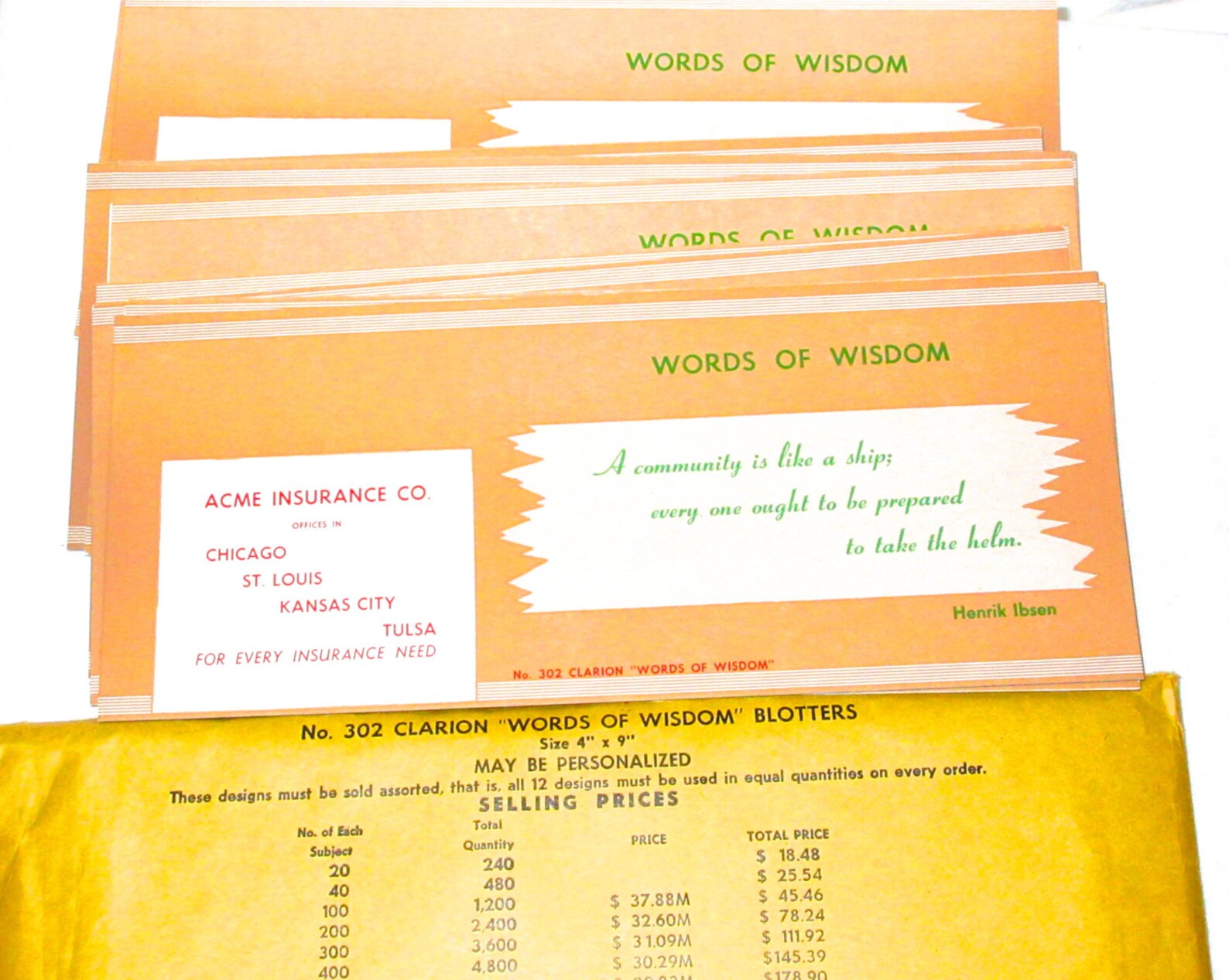Vintage Blotter Paper Sample Kit Advertising Words of Wisdom - Etsy