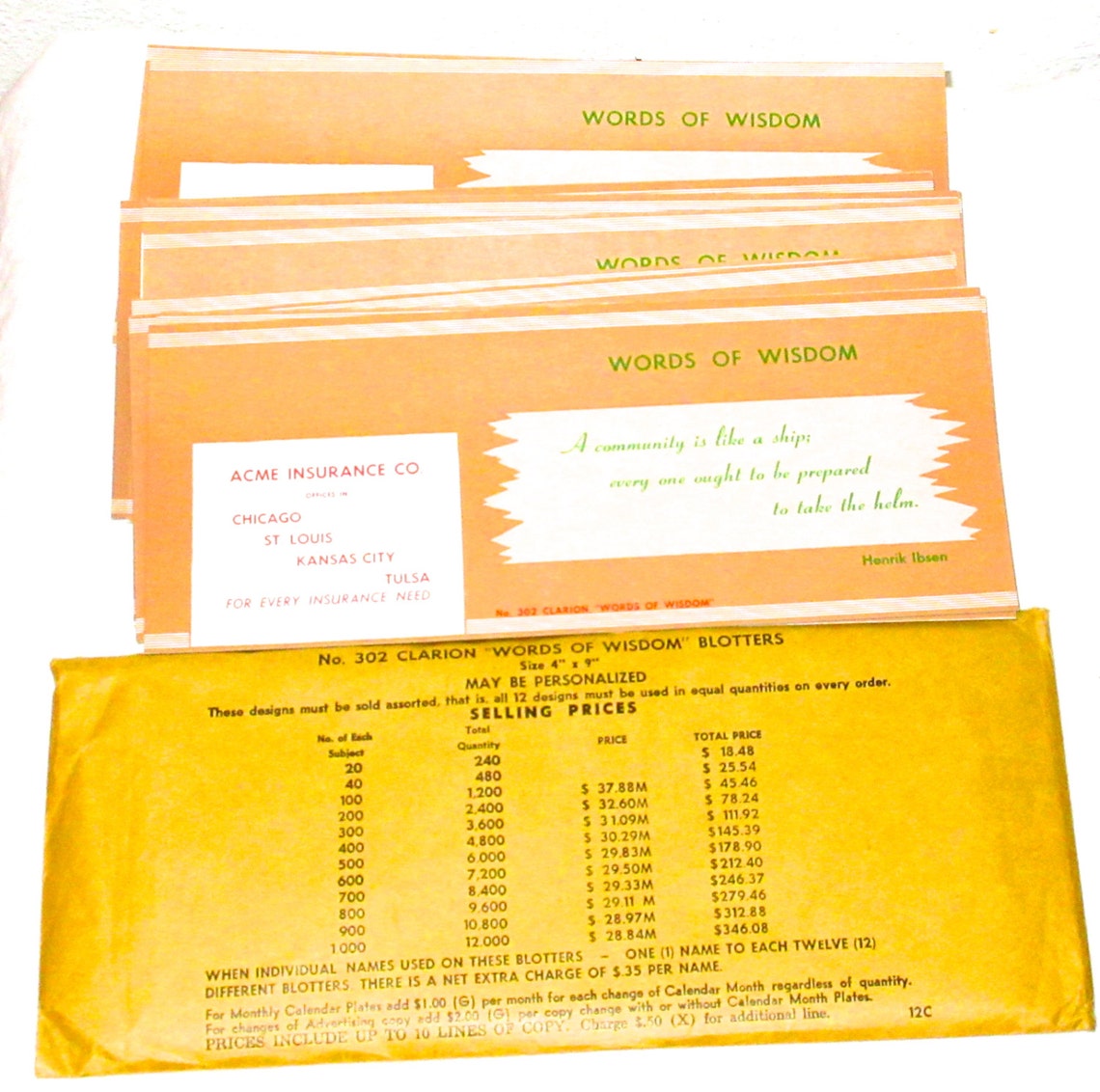 Vintage Blotter Paper Sample Kit Advertising Words of Wisdom - Etsy