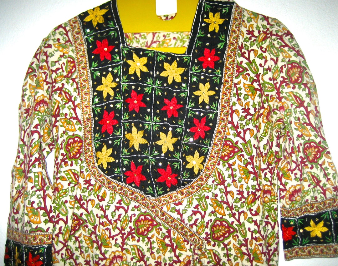 Vintage Embroidered Tunic Top or Dress 70s Boho Floral Print India - Etsy