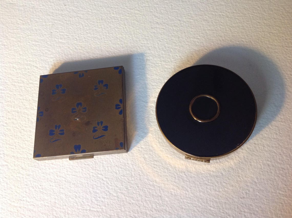 2 Vintage Metal Powder Compacts Enamel Brass Charles of the - Etsy