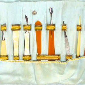 Vintage Celluloid Bakelite Manicure Set in Roll Pouch Deco Era Nail ...