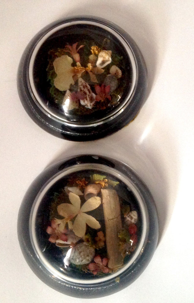 2 Vintage Glass Paperweights With Seashells Flowers Pair - Etsy