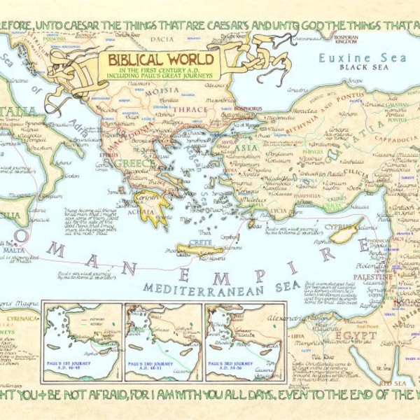 Biblical World Map of Pauls Journey - Etsy