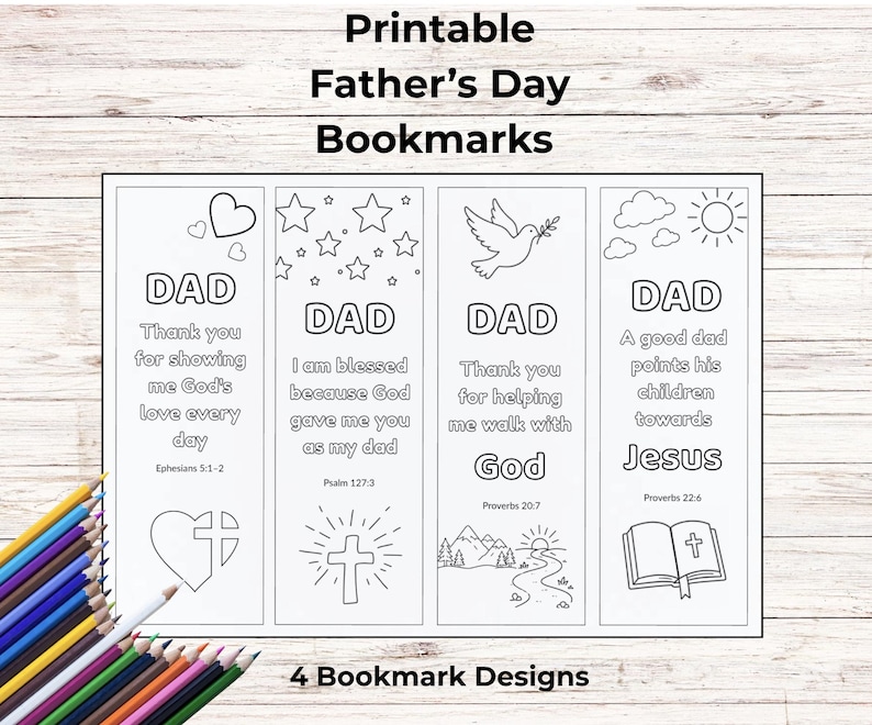 Christian Father's Day Coloring Bookmarks | Bible Verse Kids Activity ...