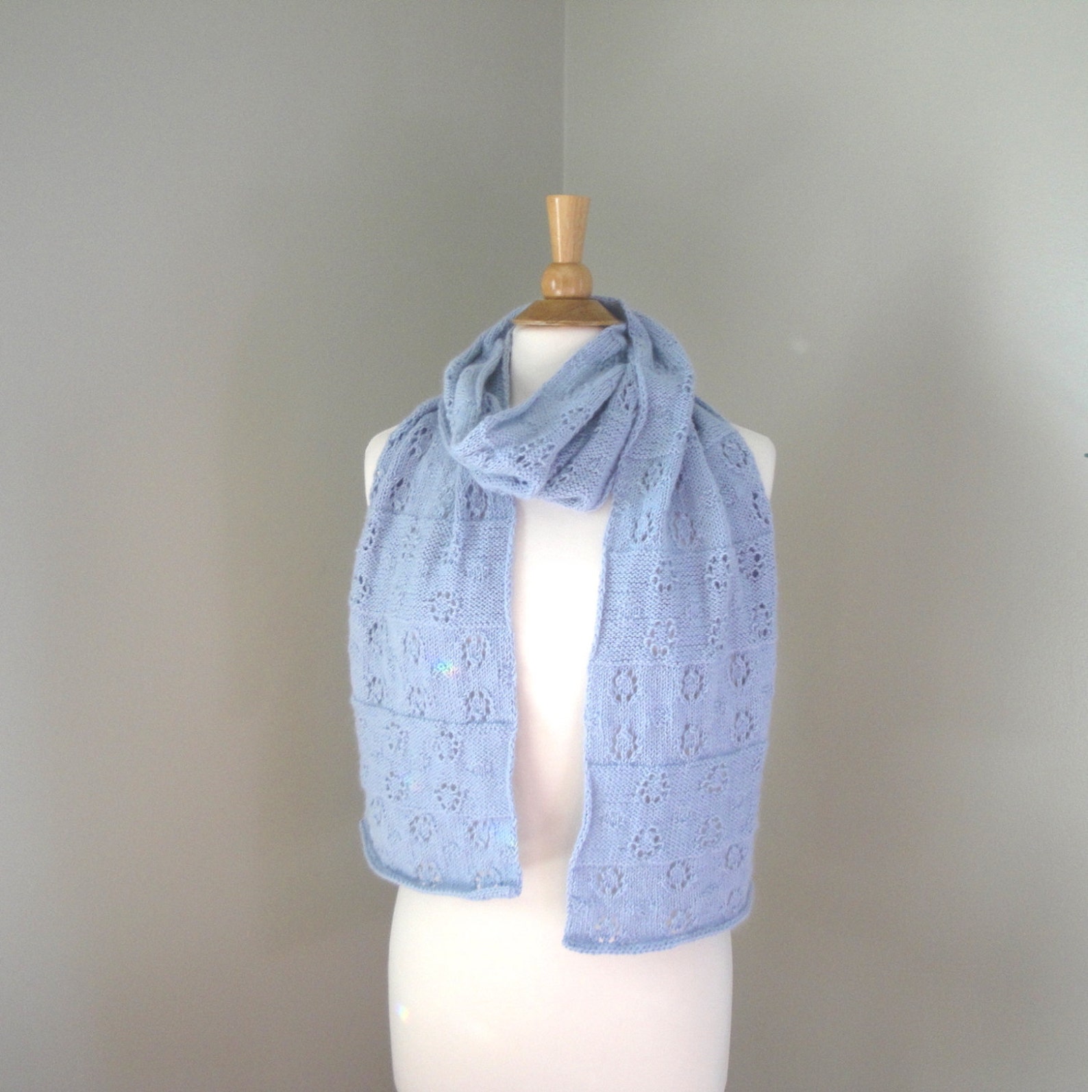 Powder Blue Snowflake Scarf Hand Knit Wool Alpaca Angora - Etsy