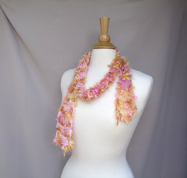 Mixed Texture Art Scarf Peach Orange Yellow Pink Summer | Etsy