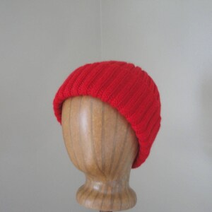 Bright Red Hat, Wool Blend, Hand Knit, Teens Men Women, Watch Cap ...