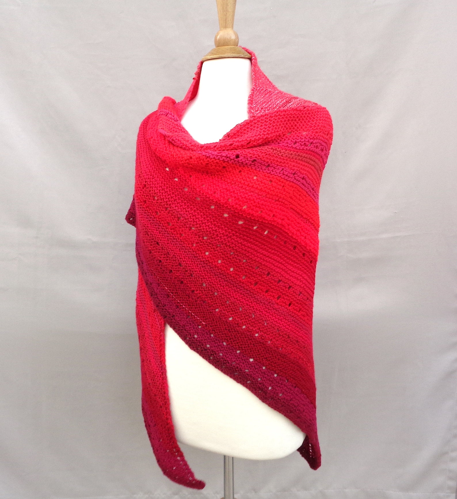 Bright Red Shawl With Gradient Ombre Design, Hand Knit Extra Large ...