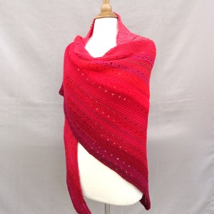 Bright Red Shawl With Gradient Ombre Design, Hand Knit Extra Large ...