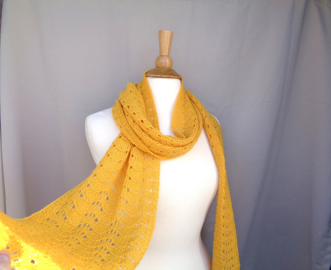 Gold Cashmere Scarf With Scallop Lace Design, Women's Fashion, Golden ...