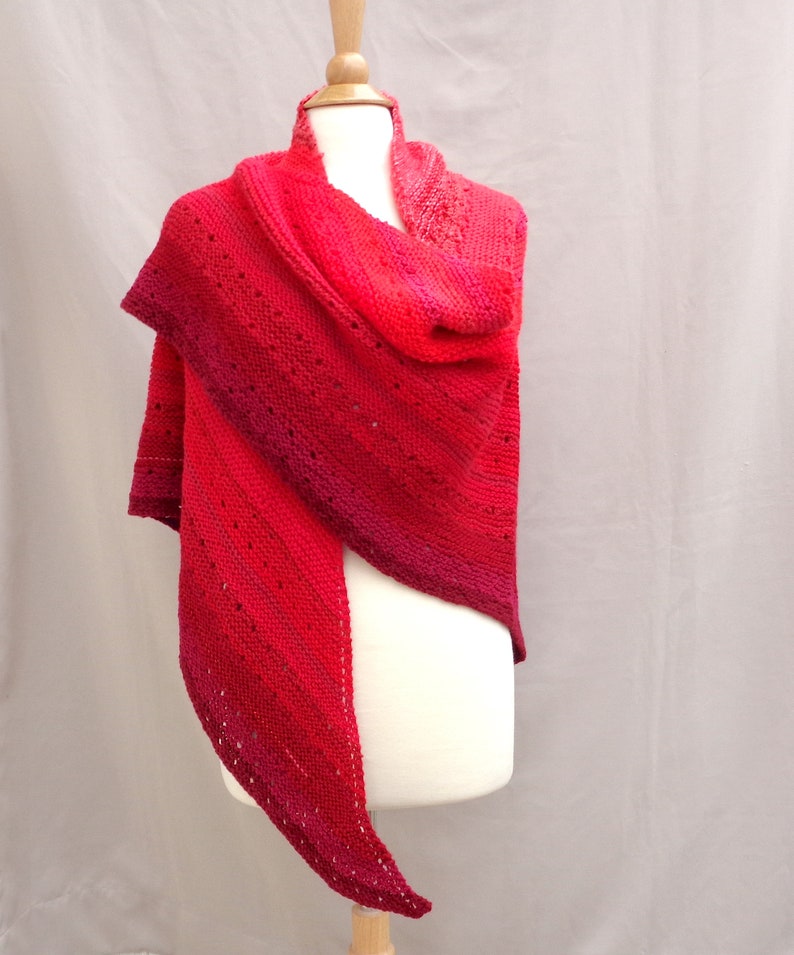 Bright Red Shawl With Gradient Ombre Design, Hand Knit Extra Large ...