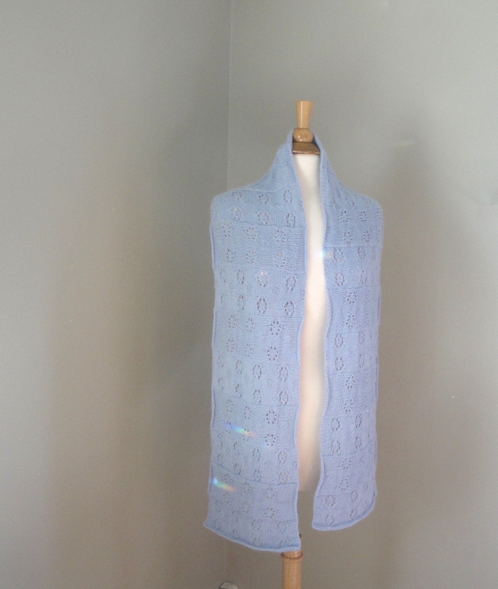 Powder Blue Snowflake Scarf Hand Knit Wool Alpaca Angora - Etsy