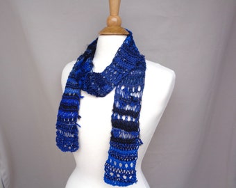 Skinny Ruffle Scarf Royal Blue Crazy Art Scarf Open Mesh | Etsy