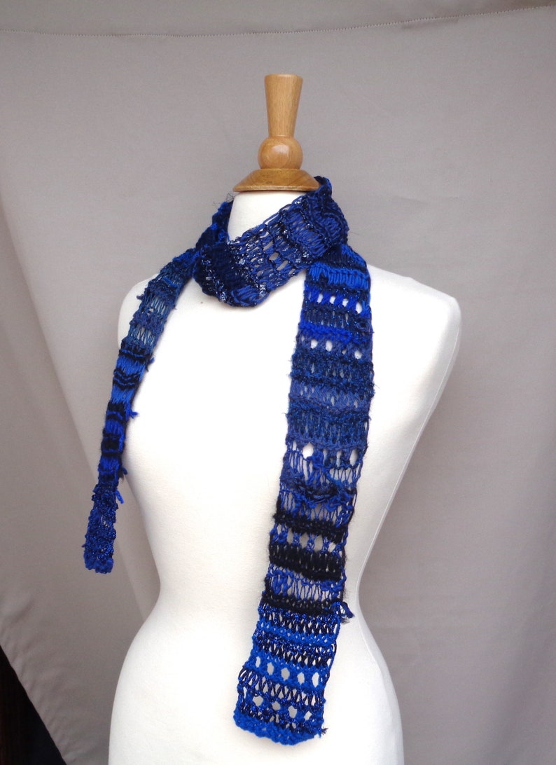 Blue Skinny Scarf Crazy Art Scarf Designer Fashion Hand - Etsy