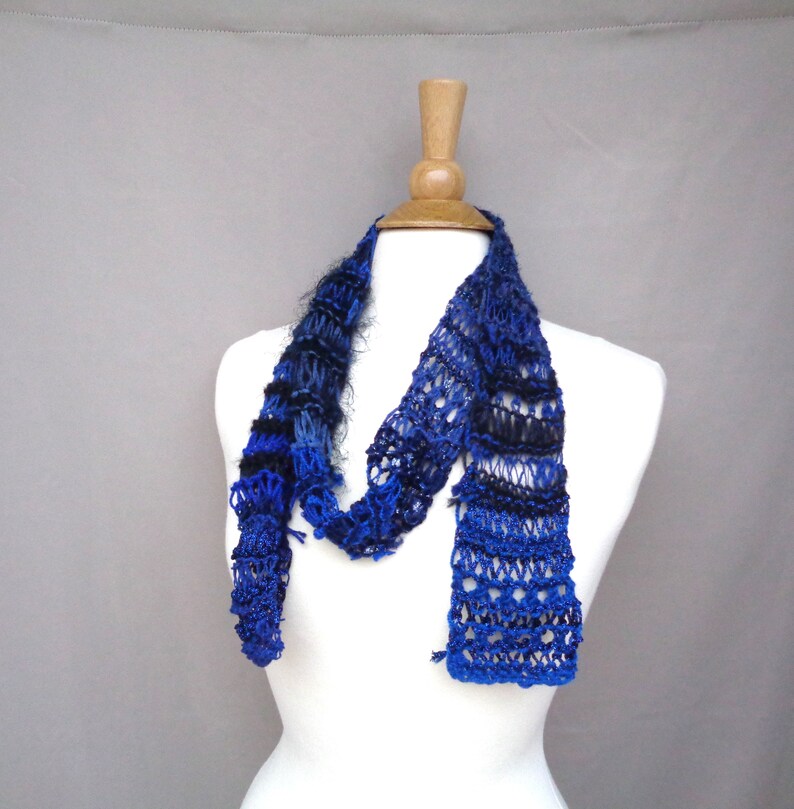 Blue Skinny Scarf Crazy Art Scarf Designer Fashion Hand - Etsy