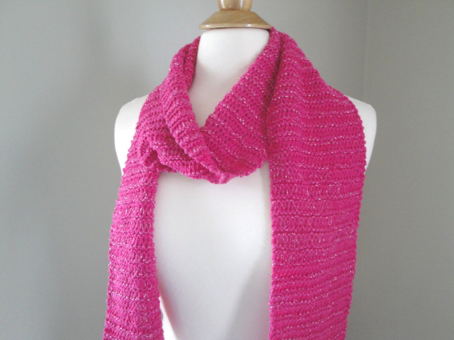 Fuchsia Pink Glitter Scarf Cotton Blend Hand Knit Long Wrap - Etsy