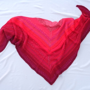 Bright Red Shawl With Gradient Ombre Design, Hand Knit Extra Large ...