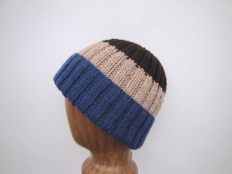Color Block Beanie Striped Hat Men & Teen Boys Hand Knit - Etsy