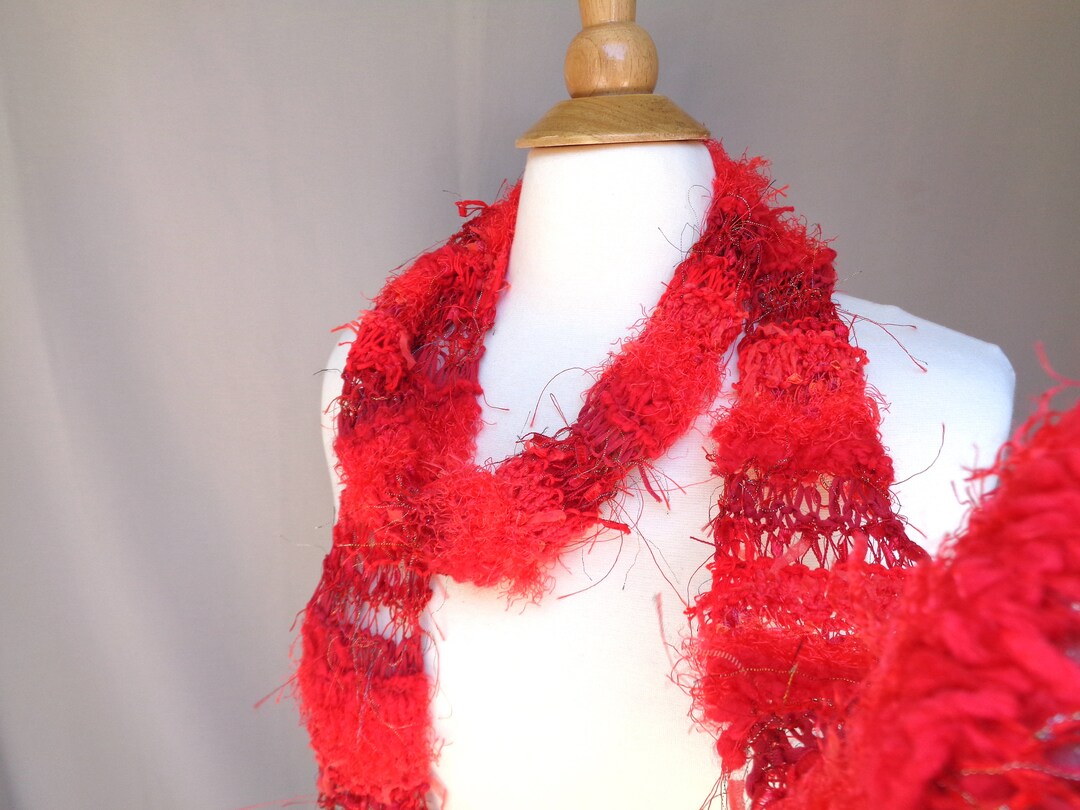 Skinny Red Scarf, Crazy Fashion Art Scarf, Indie Designer, Hand Knit ...