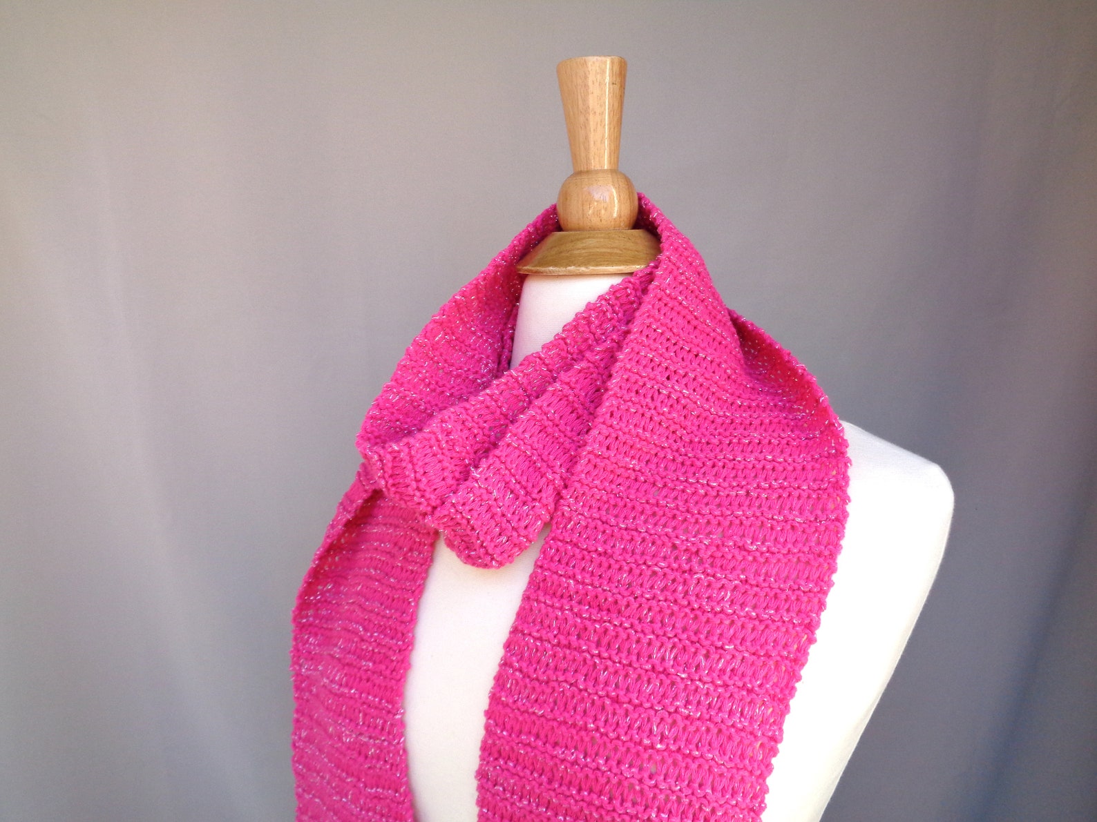 Fuchsia Pink Glitter Scarf Cotton Blend Hand Knit Long Wrap - Etsy