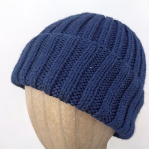 XL Mens Hat, NAVY BLUE, Hand Knit, 100% Wool, Beanie Hat, Watch Cap ...