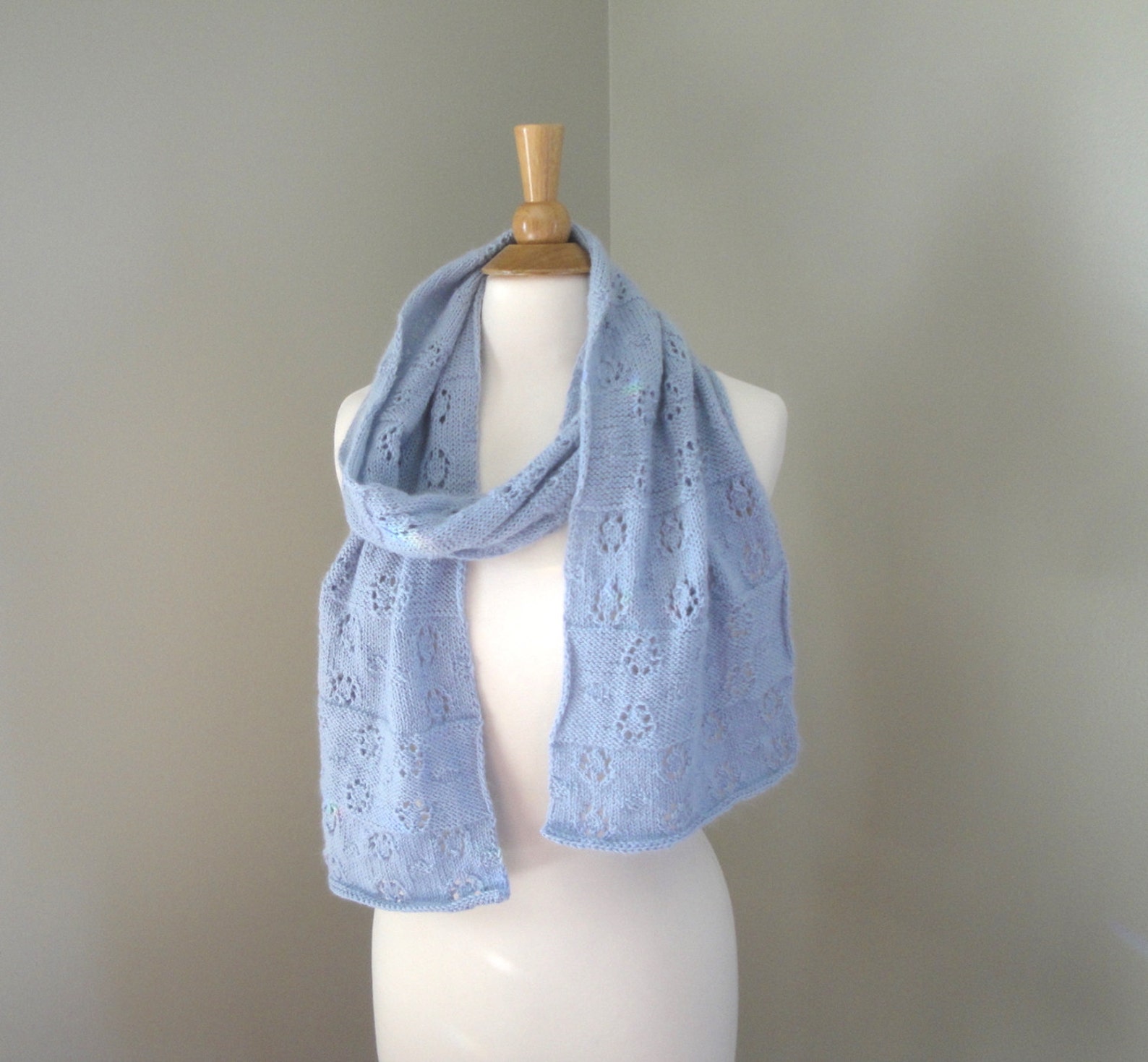 Powder Blue Snowflake Scarf Hand Knit Wool Alpaca Angora - Etsy