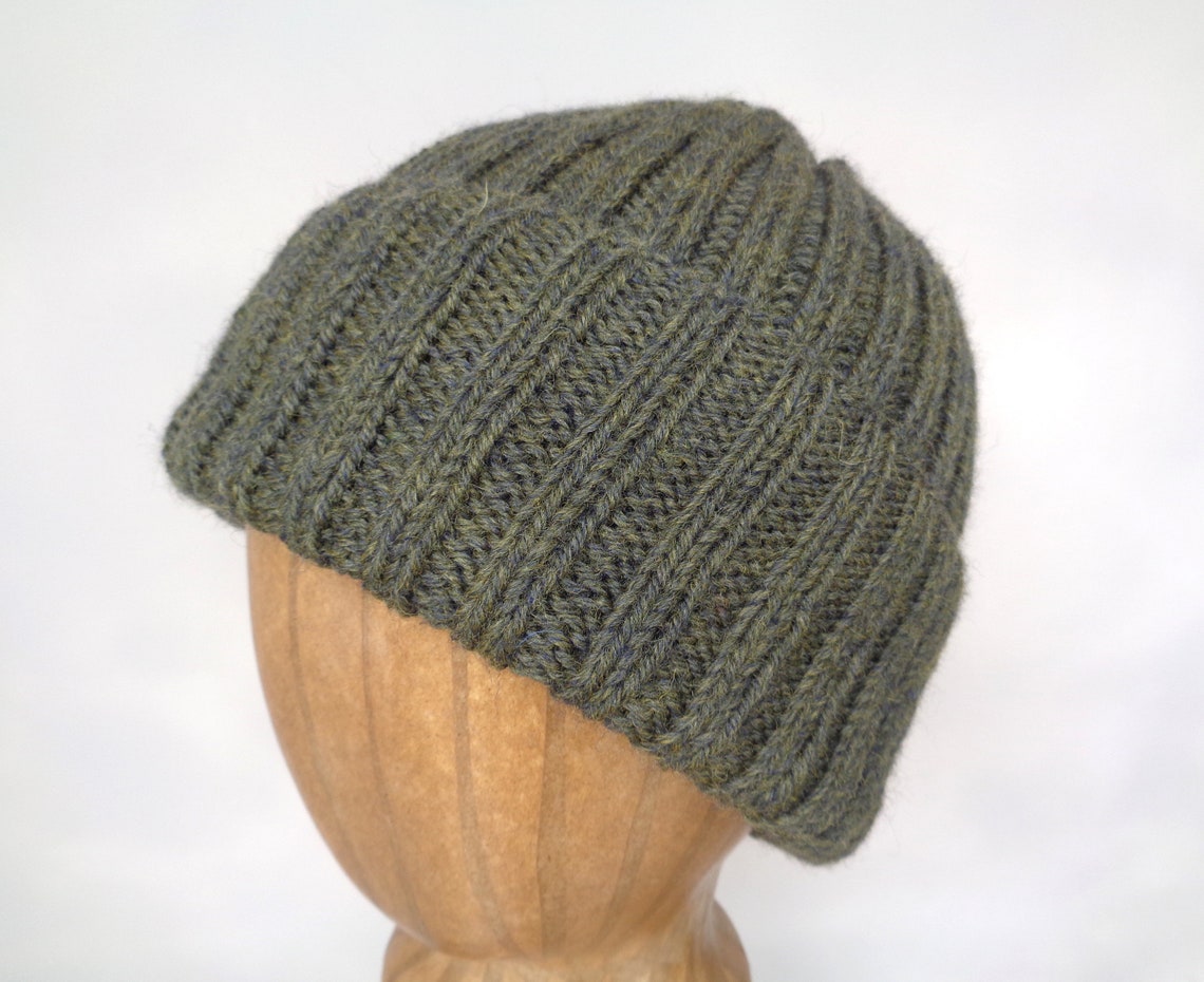 XL Mens Hat Forest Green Watch Cap With Folded Brim Hand | Etsy