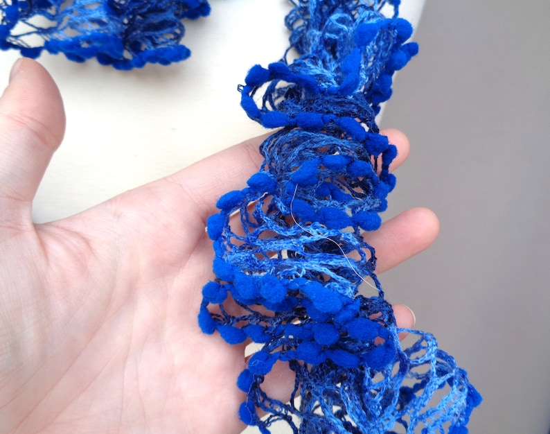 Skinny Ruffle Scarf Royal Blue Crazy Art Scarf Open Mesh | Etsy