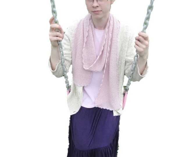 Alpaca Wool Scarf with Scallops Pale Pink Hand Knit Natural | Etsy