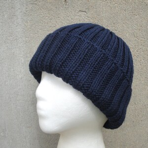 XL Mens Hat, NAVY BLUE, Hand Knit, 100% Wool, Beanie Hat, Watch Cap ...