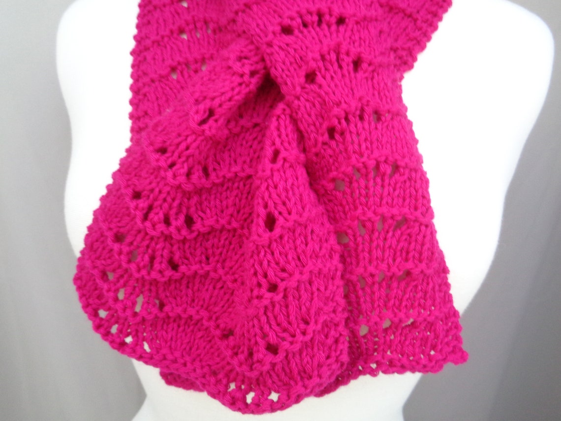 Fuchsia Pink Keyhole Scarf Cashmere Merino Wool Hand Knit | Etsy