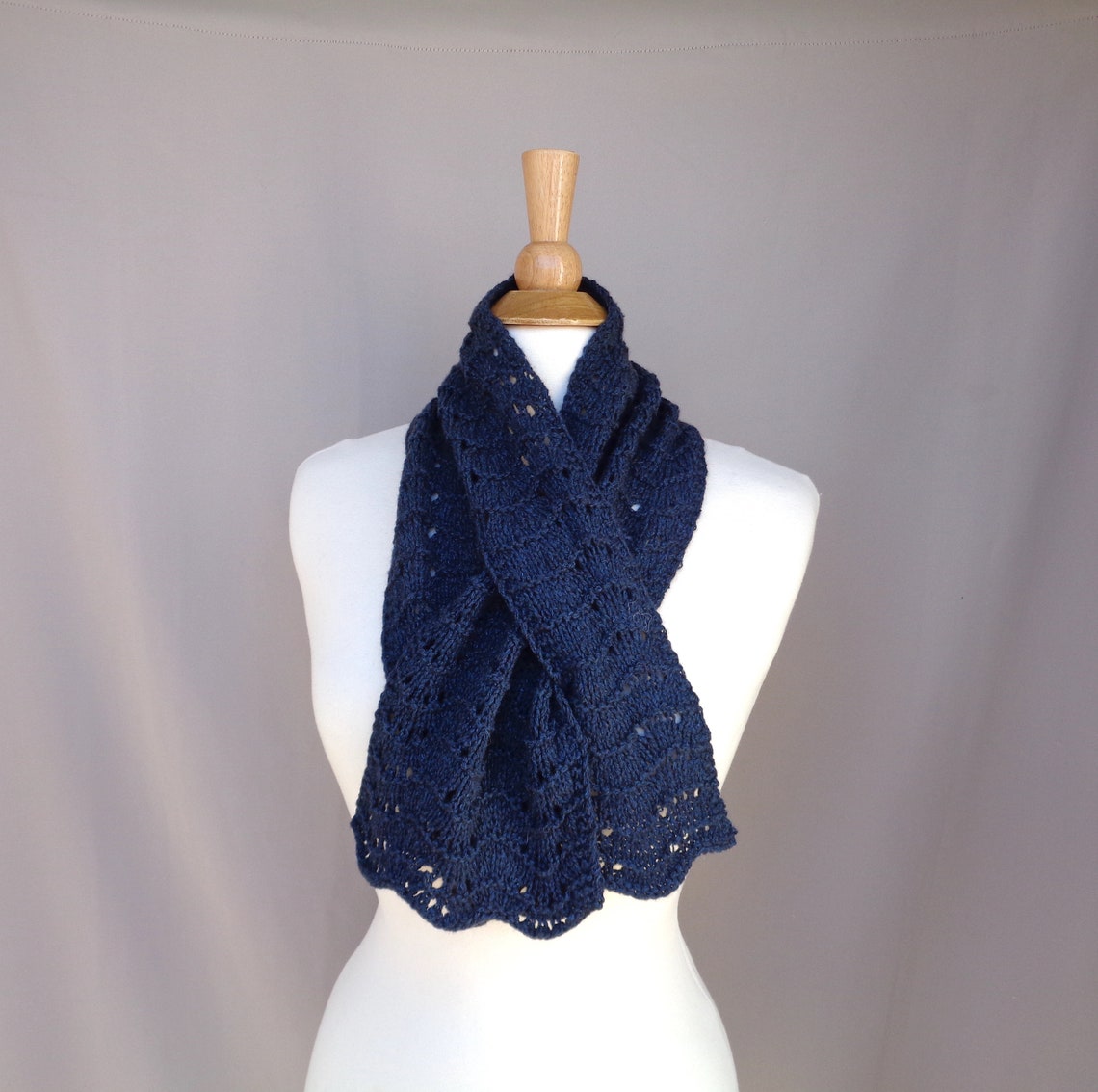 Navy Blue Keyhole Scarf 100% Cashmere Hand Knit Neck Warmer | Etsy