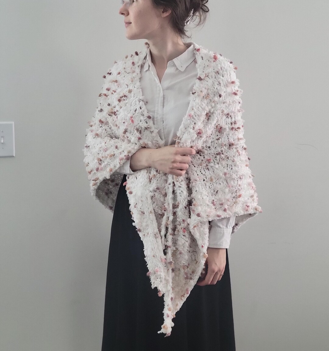 Fluffy Shawl Wrap With White Confetti Pink Bobble Poms, Super Soft ...