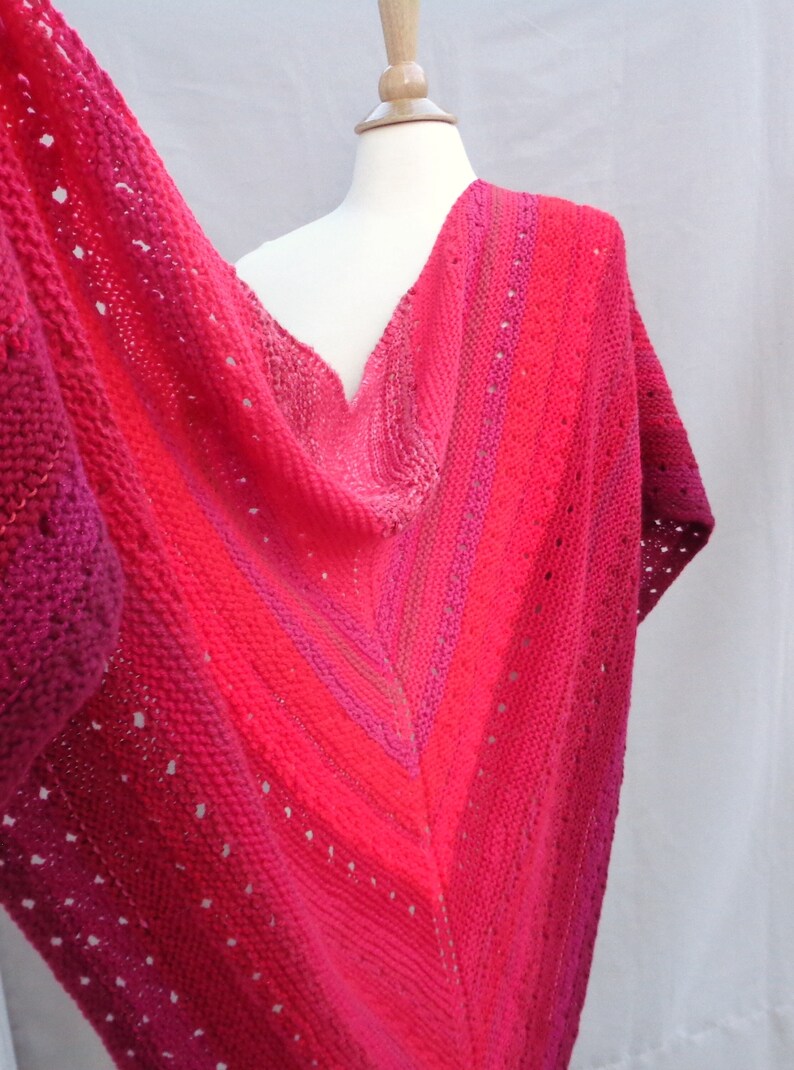Bright Red Shawl With Gradient Ombre Design, Hand Knit Extra Large ...