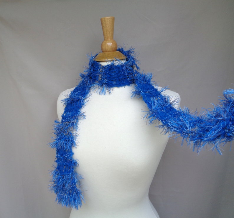 Bright Blue Skinny Scarf Crazy Art Scarf Designer Fashion - Etsy
