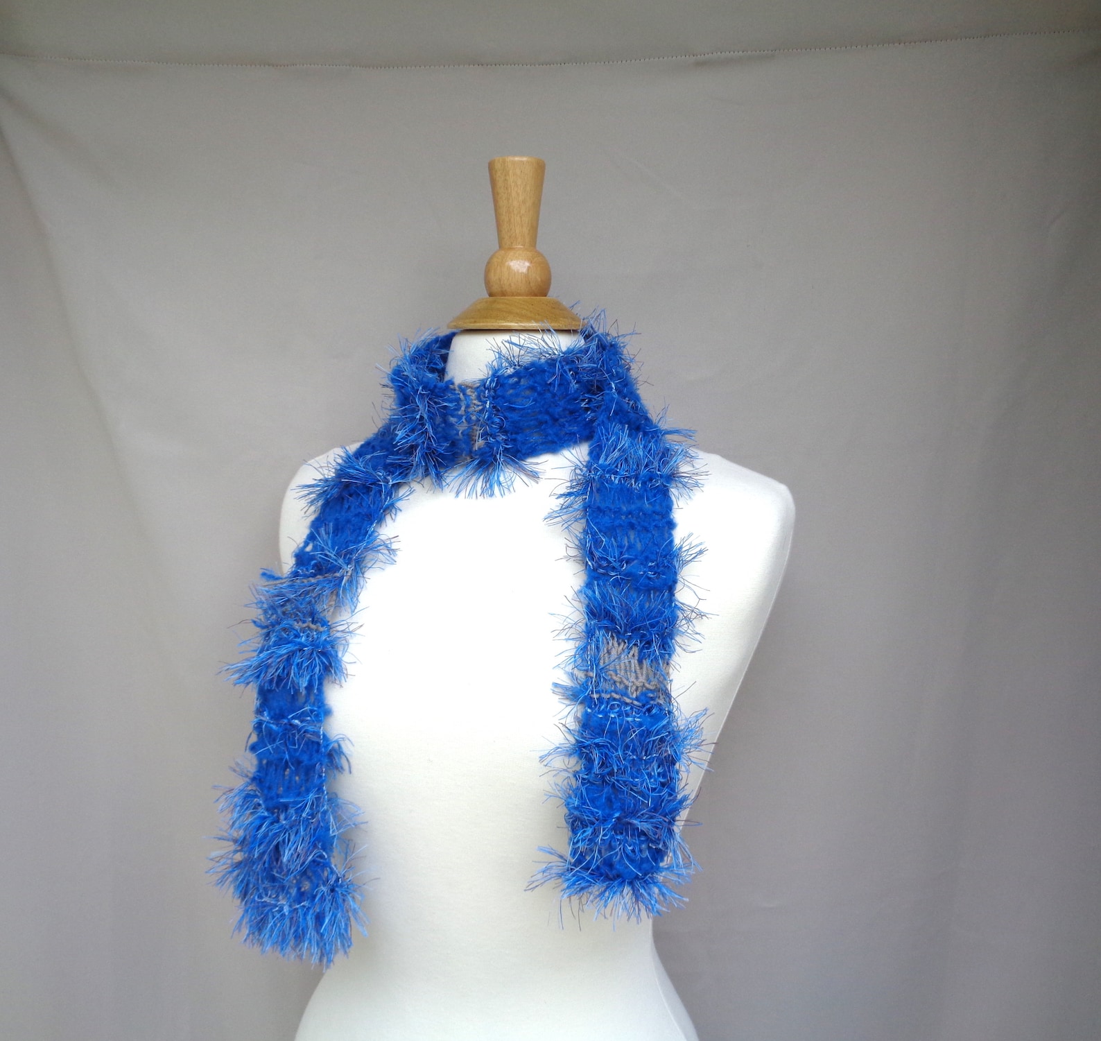 Bright Blue Skinny Scarf Crazy Art Scarf Designer Fashion - Etsy