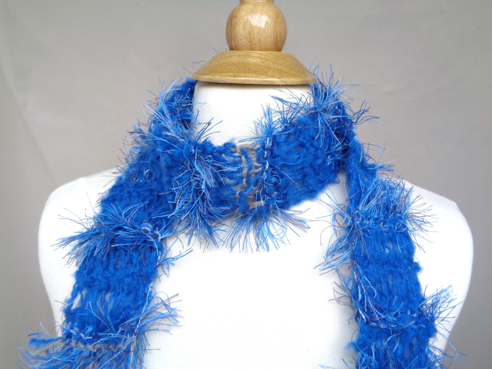 Bright Blue Skinny Scarf Crazy Art Scarf Designer Fashion - Etsy