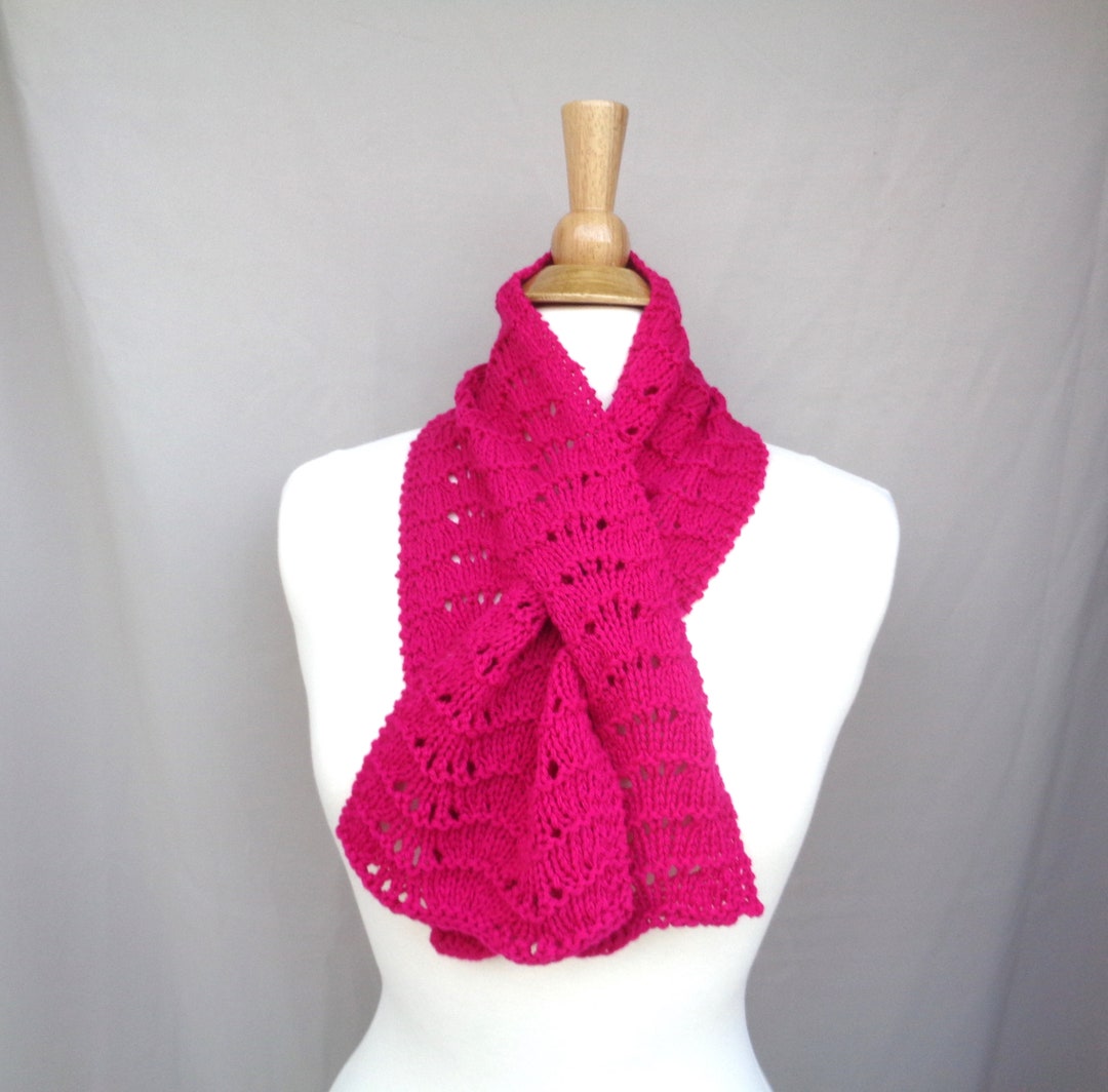 Fuchsia Pink Keyhole Scarf Cashmere Merino Wool Hand Knit - Etsy