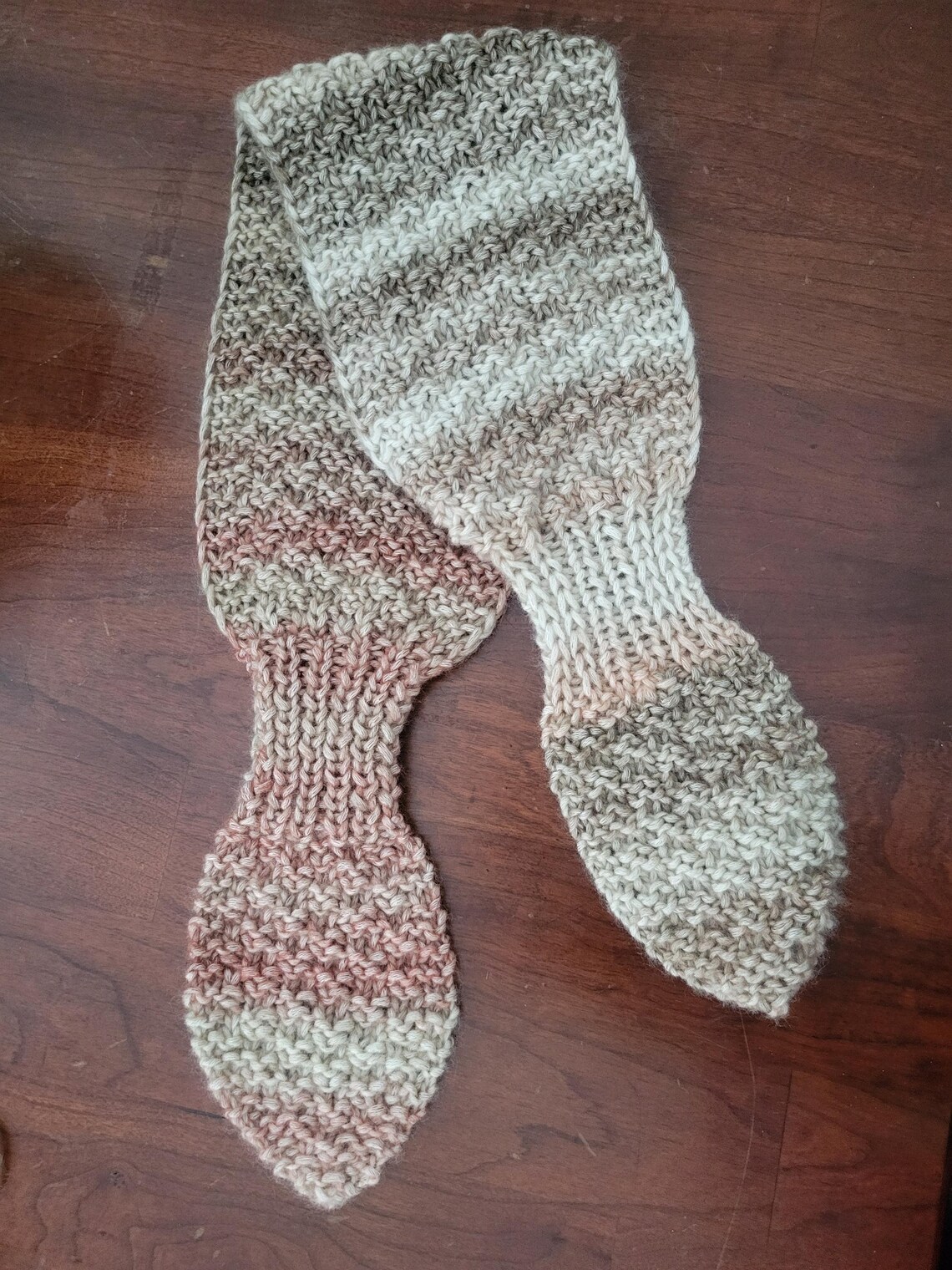 Ascot Scarf, Brown Cream Tonal, Neck Warmer Cowl, Hand Knit, Cotton ...