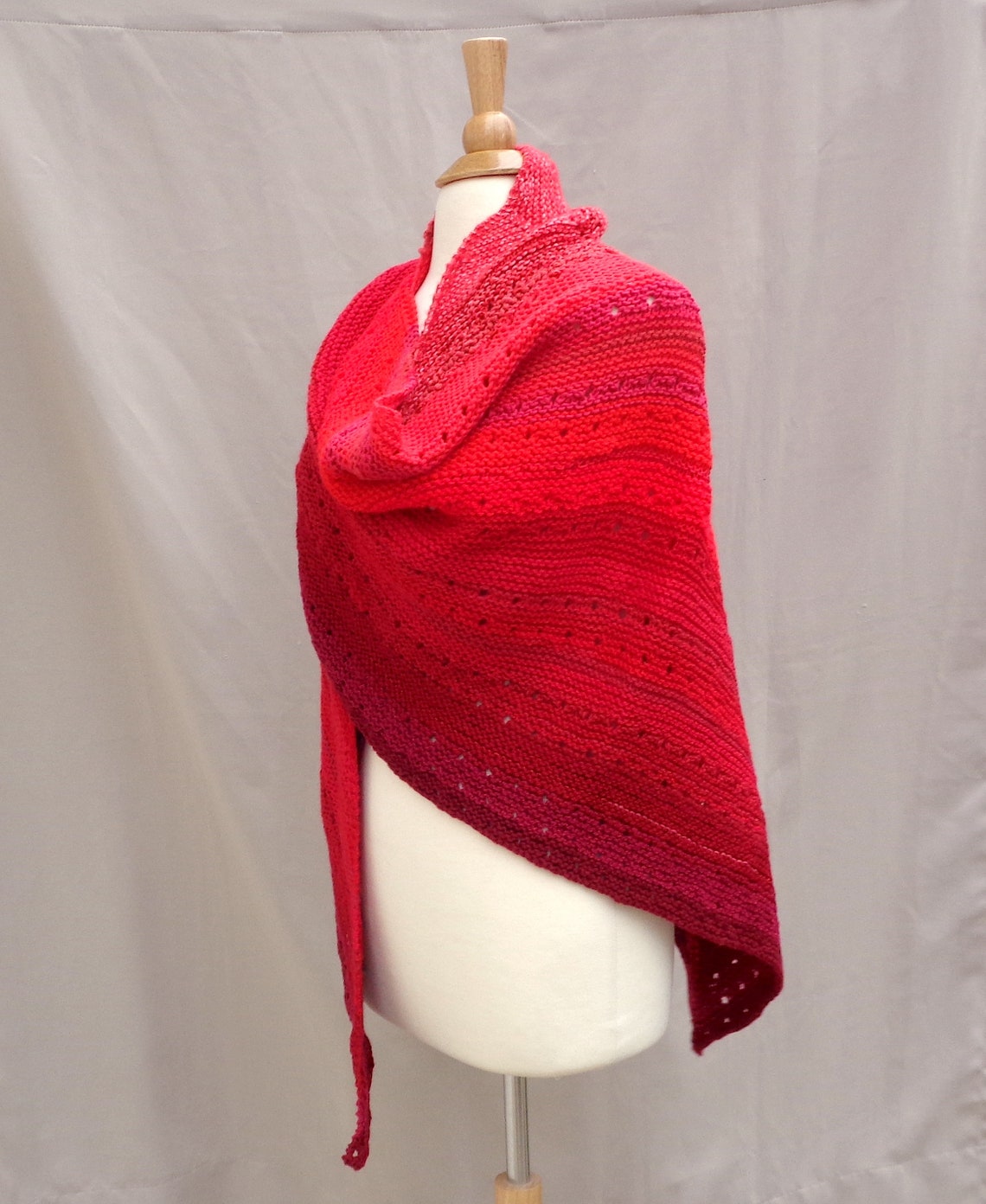 Bright Red Shawl With Gradient Ombre Design, Hand Knit Extra Large ...