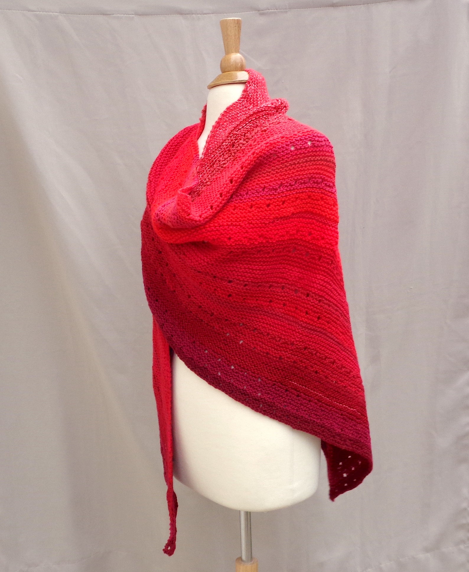 Bright Red Shawl With Gradient Ombre Design, Hand Knit Extra Large ...