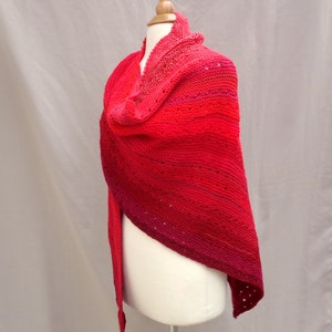 Bright Red Shawl With Gradient Ombre Design, Hand Knit Extra Large ...