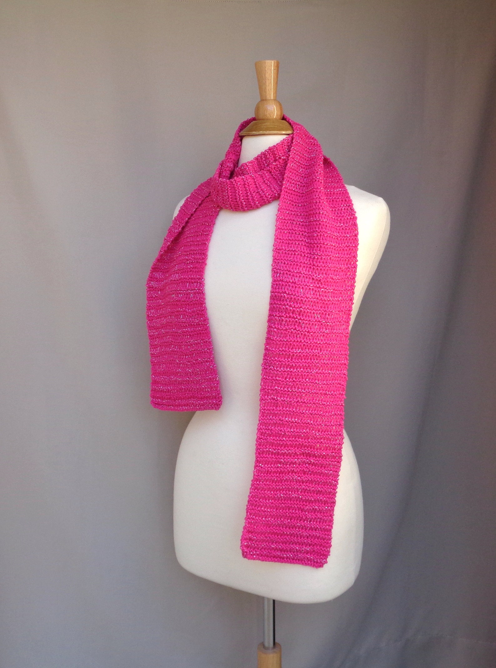 Fuchsia Pink Glitter Scarf Cotton Blend Hand Knit Long Wrap - Etsy