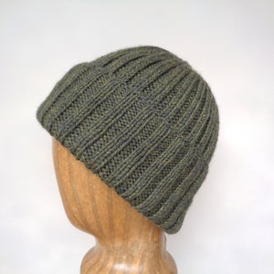 XL Mens Hat, Olive Green, Watch Cap With Folded Brim, Hand Knit ...