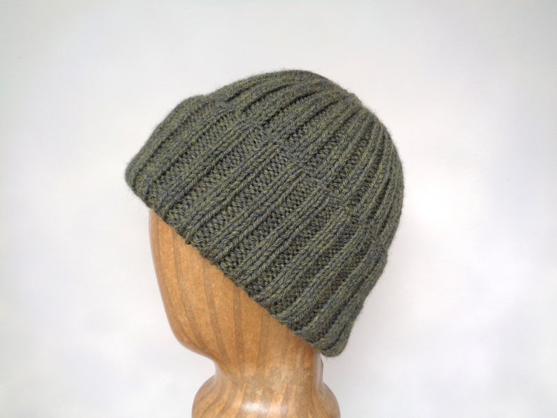 XL Mens Hat, Forest Green, Watch Cap With Folded Brim, Hand Knit ...