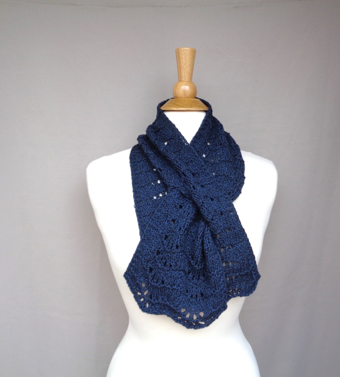 Navy Blue Keyhole Scarf 100% Cashmere Hand Knit Neck Warmer | Etsy