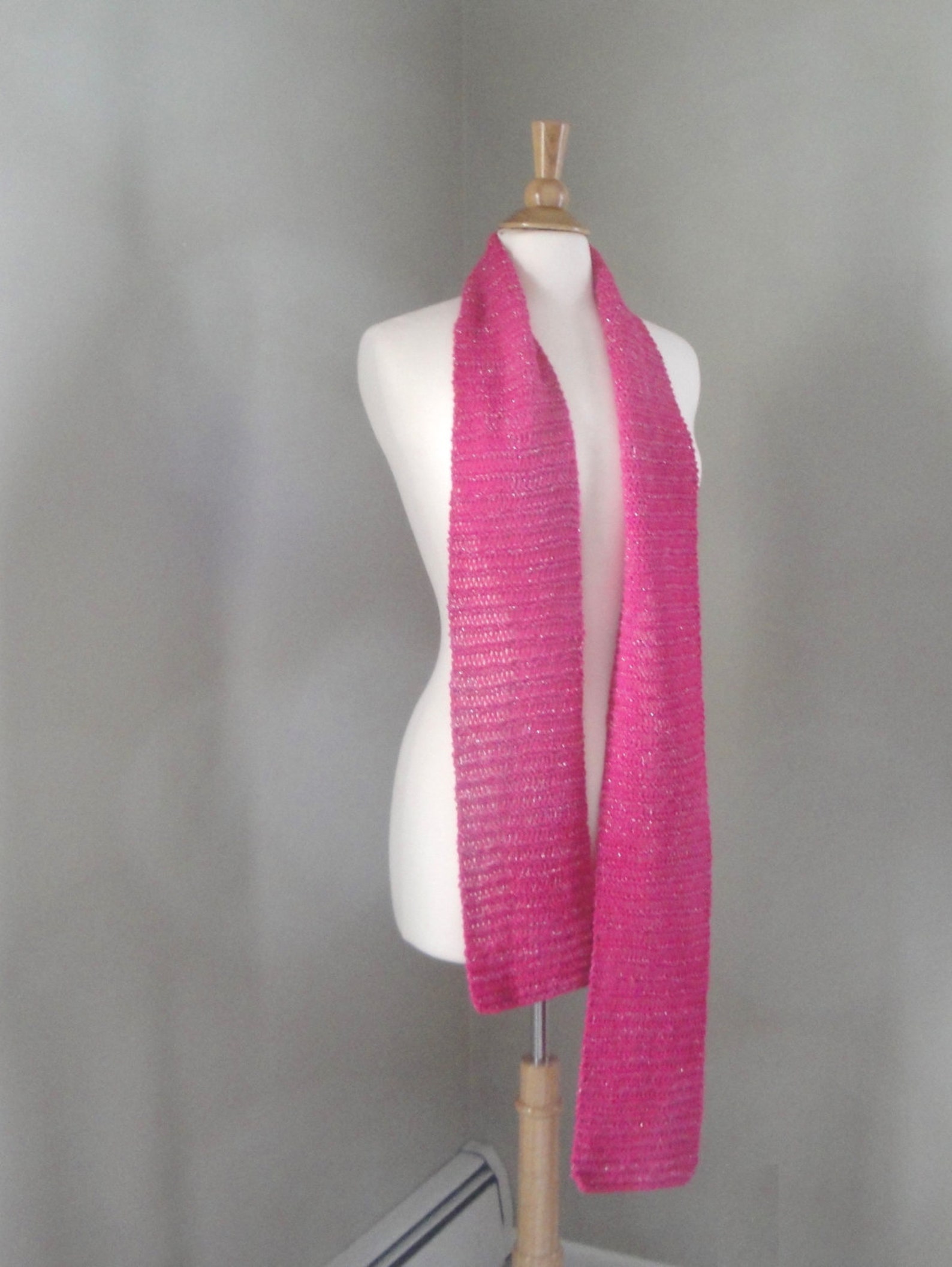 Fuchsia Pink Glitter Scarf Cotton Blend Hand Knit Long Wrap - Etsy